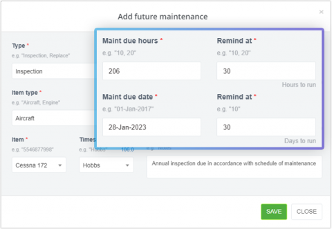 Schedule maintenance reminders | lockr.aero